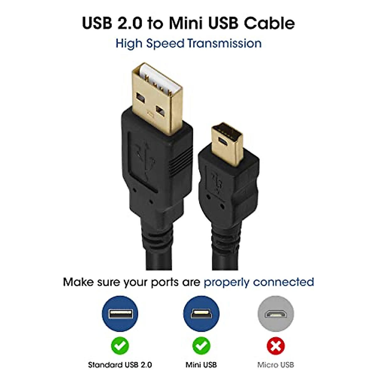 Cmple - 1.5ft Mini USB Cable USB A to Mini B Data Transfer USB Charging Cable 5 Pin Mini USB to USB Male to Male Cable for PC, Laptop, Car Dash Cam, Digital Camera - Black
