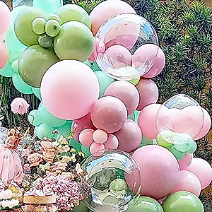 Olive Green Balloon Garland Arch Kit – Baby Pink Pastel Green Rose red Latex Balloons,18" Clear Balloon for Wedding Baby Bride Shower Birthday Evening Decor