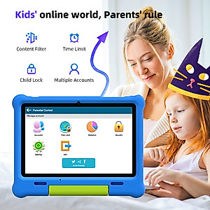 G-TiDE Kids Tablet, 10.1 inch Android 11 Tablet for Kids, 32GB ROM, Quad-Core, HD Dual Camera, WiFi Bluetooth, Parental Control, Kids App Klap with Kid-Proof Case and Screen Protector, Blue
