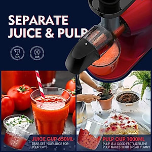 MAMA'S CHOICE Slow Masticating Juicer, Juicer Machines for Friut and Vegetable, Cold Press Juicer Extractor with Total Pulp Control, Quiet Motor, Reverse Function, Brush and Recipes