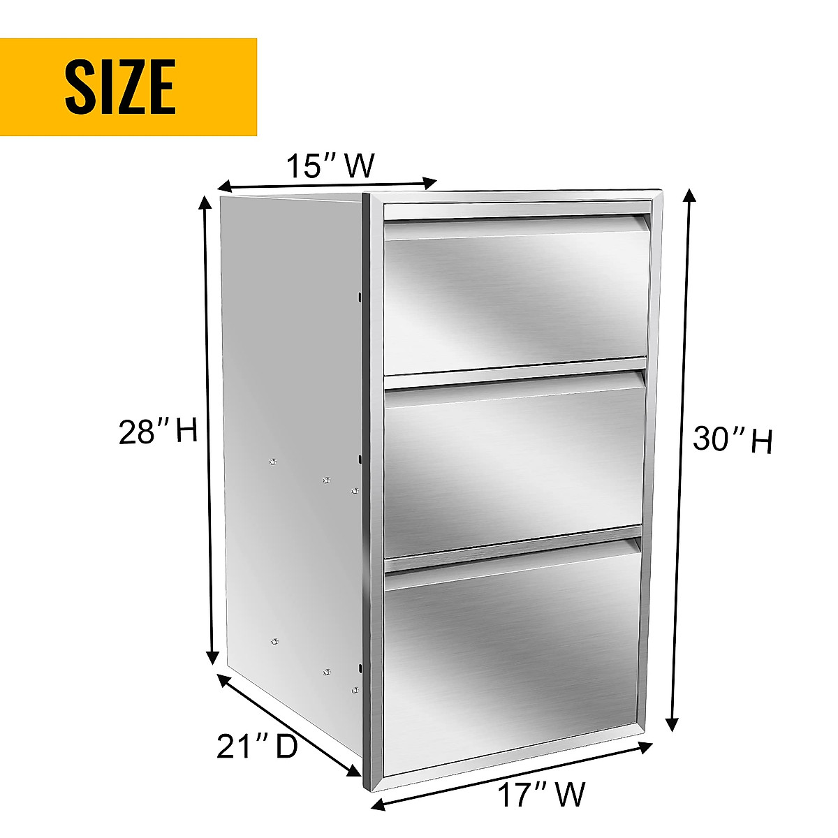 KODOM Outdoor Kitchen Stainless Steel Triple Access Drawers with Paper Towel Holder Combo for Outdoor Kitchen Island or Grill Station (Overall Size:17" W x 30" H x 21" D inch)