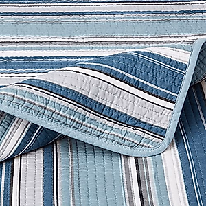 Stone Cottage Fresno Collection Quilt Set-100% Cotton, Reversible, Medium Weight Bedding with Matching Shams, Queen, Blue