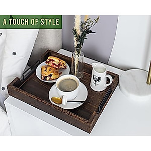 Rustic Wooden Serving Trays with Handle - Set of 2 - Large and Small, Nesting Multipurpose Trays - for Breakfast, Coffee Table/Butler & More - Rustic Brown