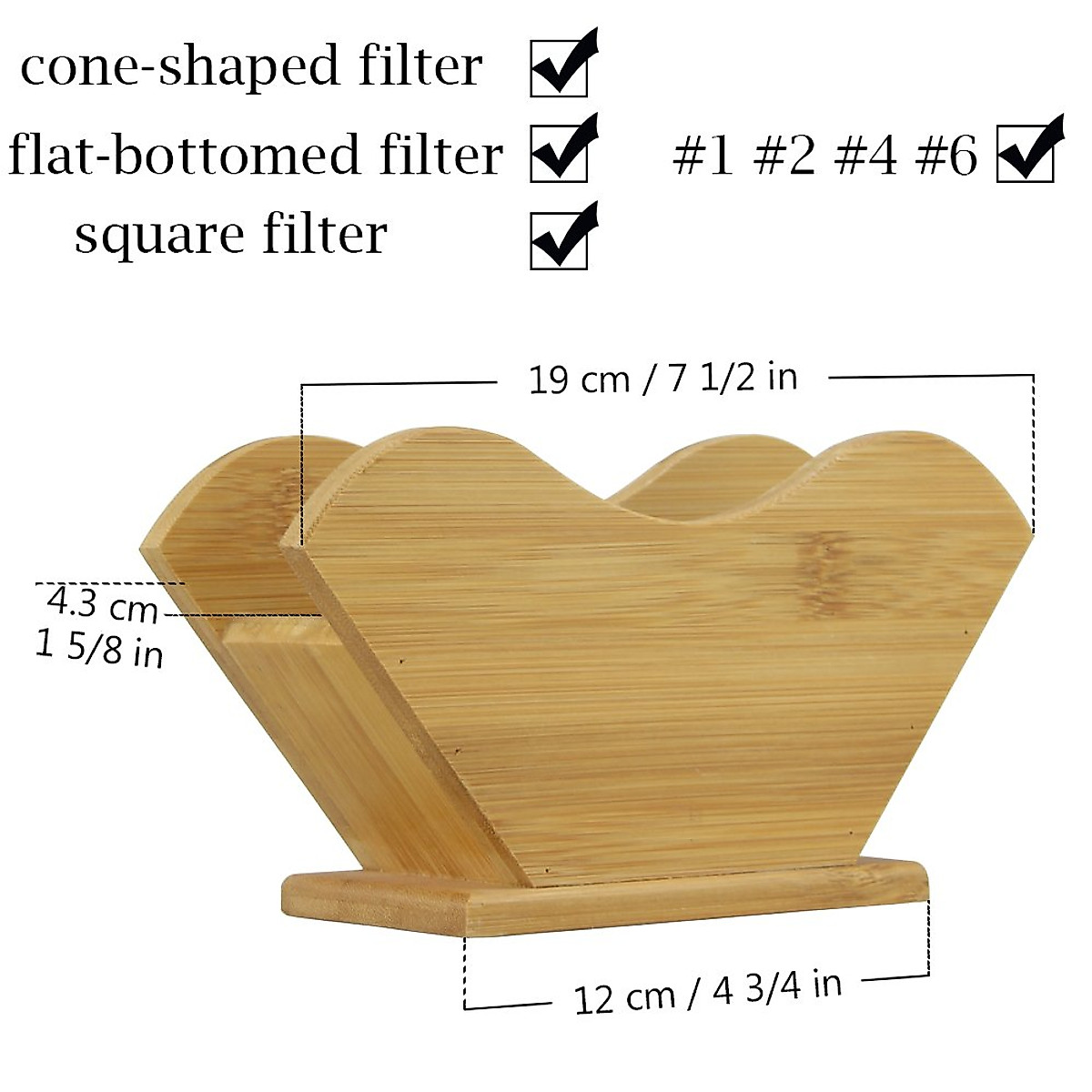 Unibene Bamboo Coffee Filter Holder, Renewable Stand Container Dispenser Rack Shelf for Square Cone-shaped and Flat-bottomed Pour Over Paper Filters