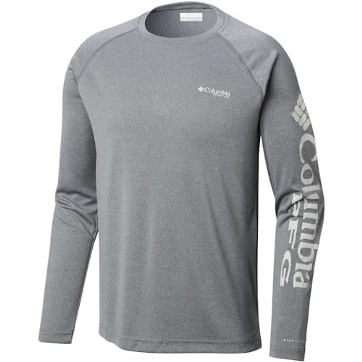 Columbia Men's Terminal Tackle Heather Long Sleeve Shirt, X-Large, Charcoal Heather/Cool Gray Logo