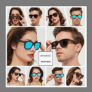 ANDWOOD Bamboo Sunglasses Floating for Men Women Wood Sunglass Wooden Frame Polarized Vintage Black Handmade