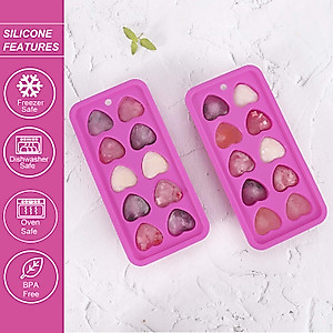 Heart-shaped Ice Cube Trays,Fun Silicone Ice Cube Trays for Make Heart-shaped Ice Cube,Easy Release Ice Cube Mold for Cocktails,Whiskey,Water Bottles,Baby Food,BPA Free and Dishwasher Safe,2pcs(Pink)