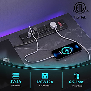 Bestier 55 inch LED TV Stand with Power Outlet, LED TV Stand for Xbox, Gaming Entertainment Center with Storage for 55/60/65inch TV,Modern TV Cabinet for Living Room Black Marble