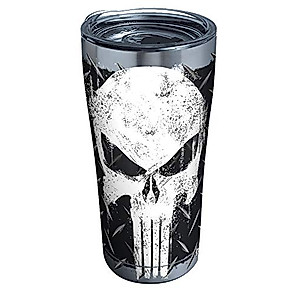 Tervis 1292882 Marvel-Punisher Insulated Tumbler with Clear and Black Hammer Lid, 20 oz Stainless Steel, Silver