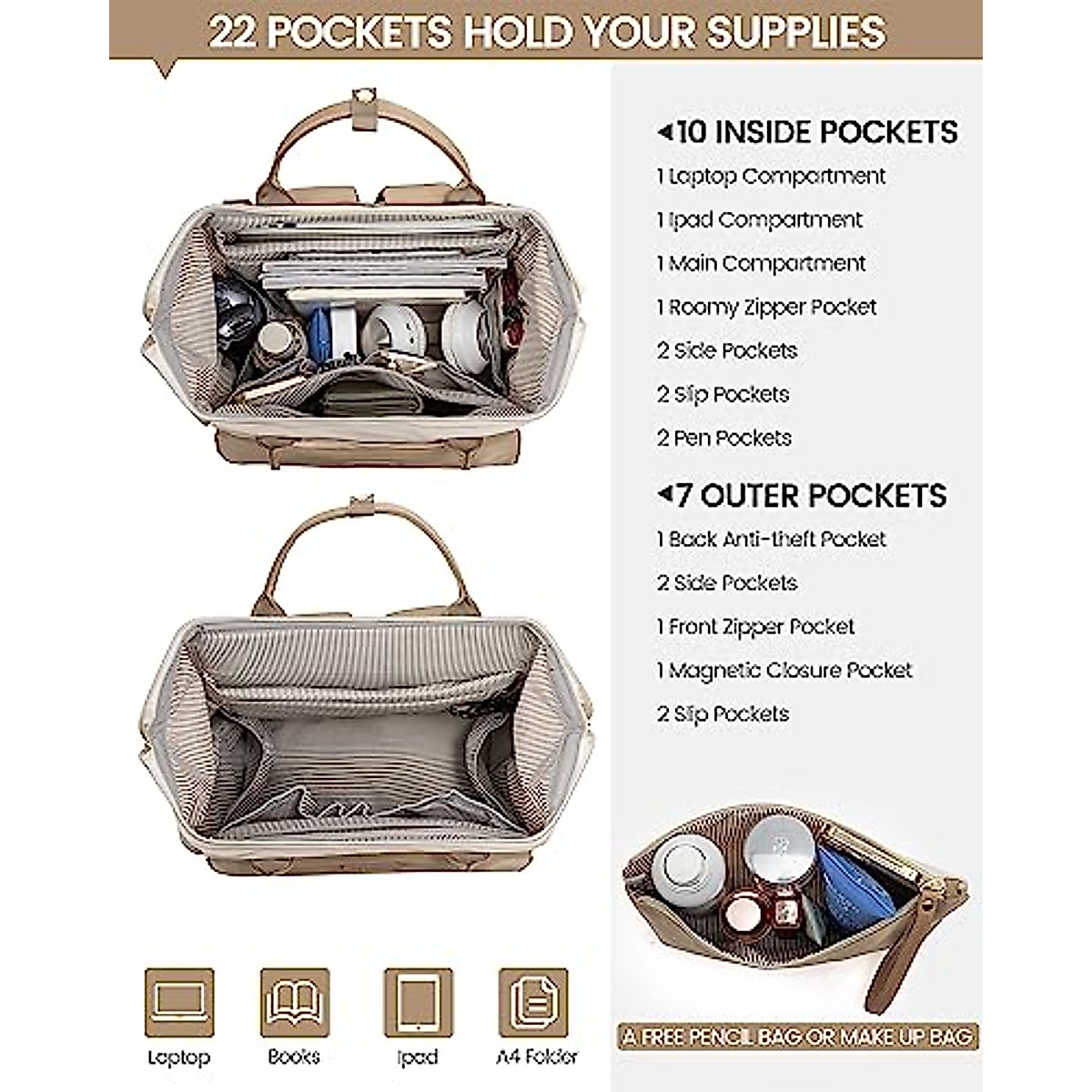 LOVEVOOK Laptop Backpack for Women,15.6 Inch Work Travel Backpack with Charging Port, Teacher Nurse Bag With Organizer Pouch Fashion Daypack Computer Backpack for Business College