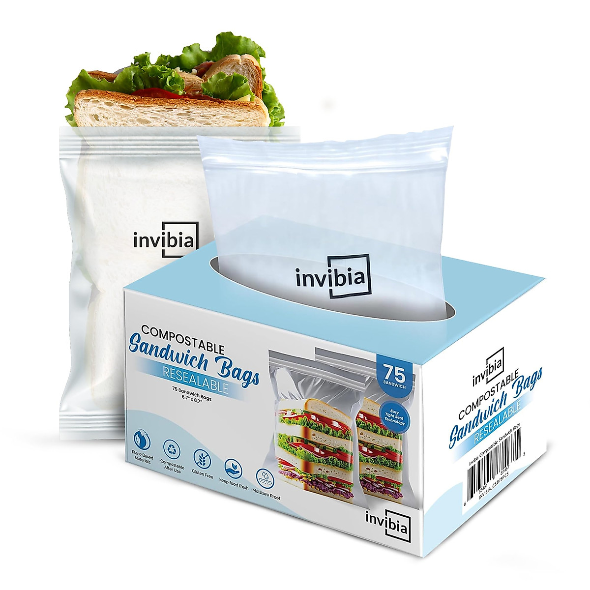 Perfect Compostable Sandwich Bags Ziplock | Resealable & Biodegradable Snack Bag for Food Storage | Eco-Friendly, Leak-Proof, Freezer Safe, Available Gallon | Durable Organic Compostable Bags