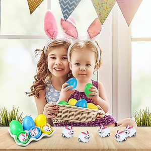 3 otters 24pcs Easter Toy Cars, Easter Eggs Filled Stuffed Bunny Rabbit Pull Back Car Kids Small Toys