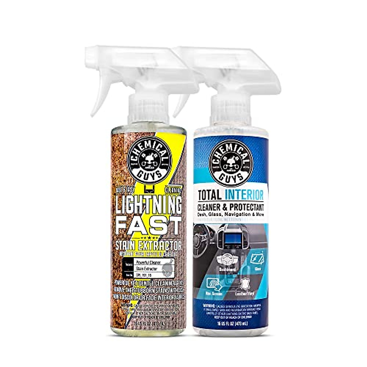 Chemical Guys SPI_191_16 Lightning Fast Carpet and Upholstery Stain Extractor & SPI22016 Total Interior Cleaner and Protectant, Safe for Cars, Trucks, SUVs, Jeeps, Motorcycles, RVs & More, 16 fl oz