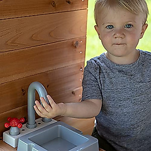 Backyard Discovery Aspen All Cedar Wooden Playhouse, Country Style, Dutch Front Door, Flower Pot Holders, Stove, Sink, Plastic Food, Doorbell, Mailbox, Outdoor Light Attached Picnic Bench