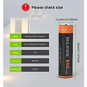 Kruta NiMH Rechargeable AA Batteries, 1.2V 800mAh Rechargeable AA Solar Batteries for Outdoor Solar Lights and Household Devices, Pre-Charged (AA Pack 8)