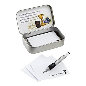 Needzo First Communion Keepsake Box with Prayer Cards, Note Paper, Pencil and Collectible Tin Holder, Inspirational Religious Gift Set for Boys and Girls, 4 inches white