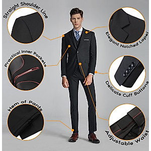 Mens 3 Piece Suit Set,Slim Fit Suits for Men,Solid Jacket,Vest,Pants Tuxedo Black M