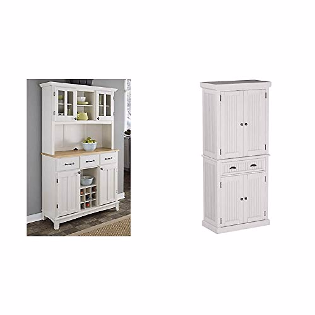 homestyles Buffets Off-White Server with Hutch and Natural Wood Top & Homestyles Nantucket Pantry, 30", Off White