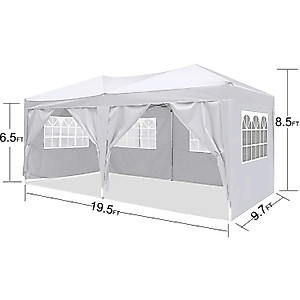 10' x 20' Pop Up Canopy Tent, Outdoor Carport Canopy with 6 Removable Side Walls, Instant Easy up Canopy with Carry Bag & 4 Pcs Weight Bags for Outdoor, Patio, White