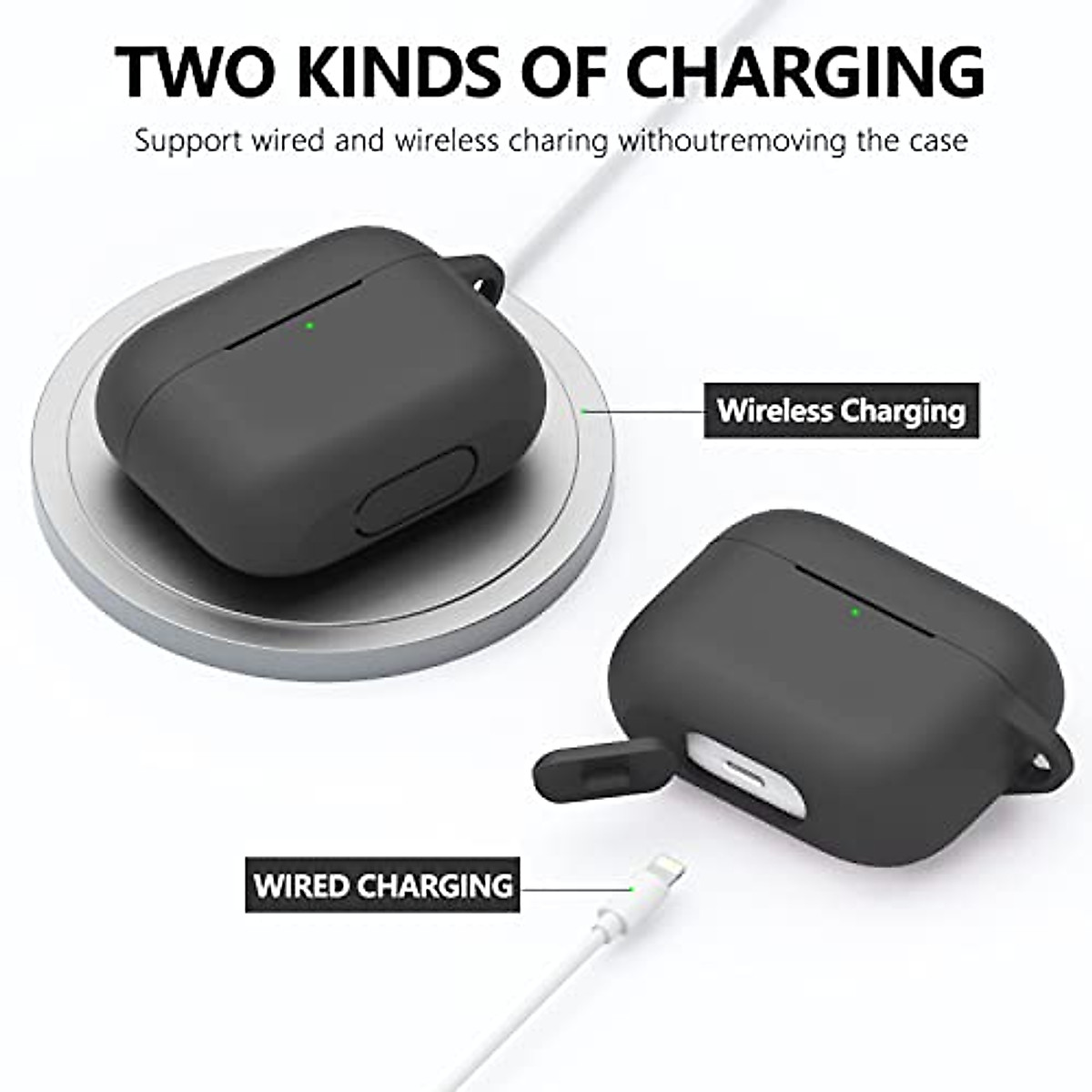 [7 in 1] AirPods Pro Case with Cleaner kit&Replacement Ear Tips,with Keychain and Anti-Lost String Accessories,Cleaning Pen for Air pods Pro Eartips with Noise Reduction Hole(Sizes S/M/L) - Black