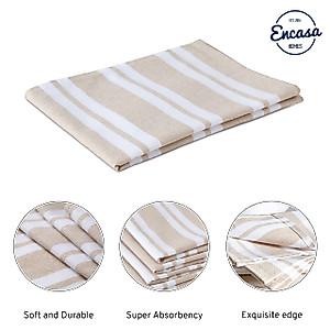 Encasa Homes Anti-Odour Kitchen Dish Towels, 18 x 28 inch (4 Pc Set) Highly Absorbent, Tea Towels for Cleaning & Quick Drying, Eco-Friendly Cotton Franca Beige Stripes