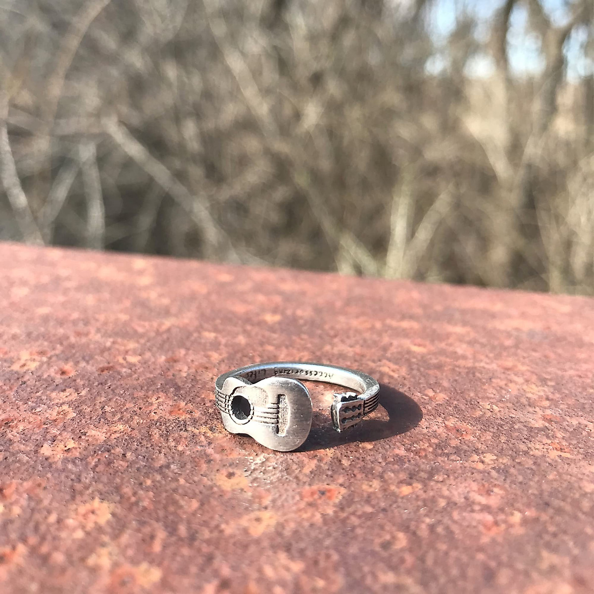 Whitney Howard Designs Guitar Ring for Men or Women - Minimalist Comfort Fit Open Adjustable Pewter Ring - Musician Guitar Player Gift