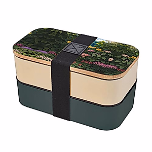 Full Of Flowers Premium Bento Lunch Box, 2 Compartments Leakproof Lunch Box With Cutlery For Adults, Microwave & Dishwasher Safe