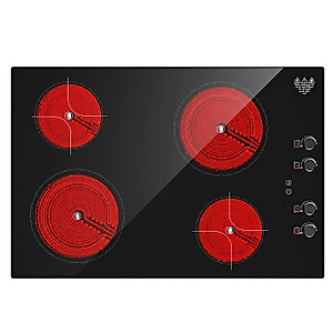 GIHETKUT Electric Cooktop, Hot Plate Electric Control by Knob, Built-in 4 Burners Electric Stove Top with 9 Power Levels, Child Safety Lock & 99mins Timer, 220-240V, 7200W