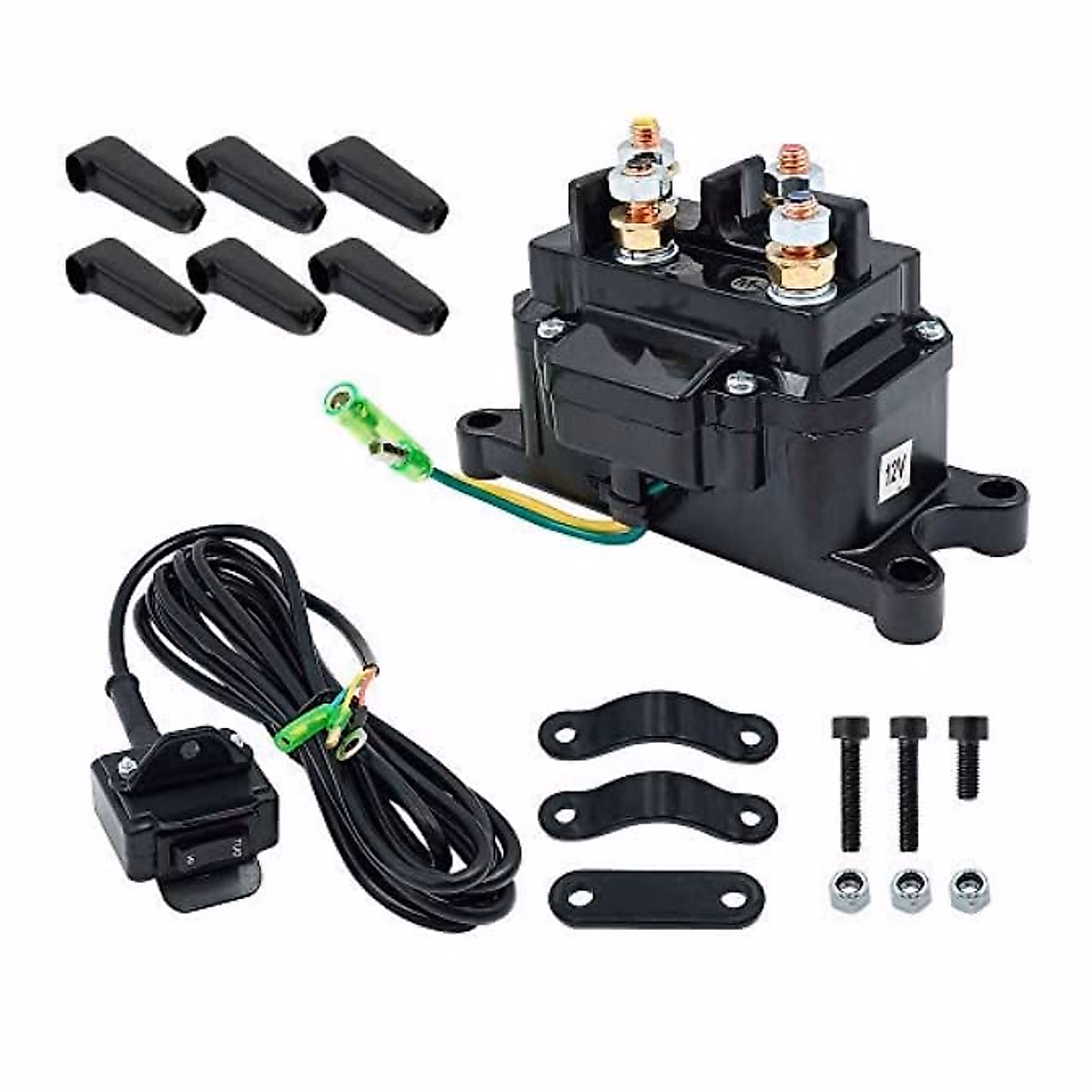 12V Winch Solenoid Relay Contactor & Winch Rocker Thumb Switch Combo with Handlebar Control Kit Compatible with ATV UTV 1500lb-5000lb Polaris 800 1000 63070,62135, 74900, 2875714, 70715 ZJWAQH