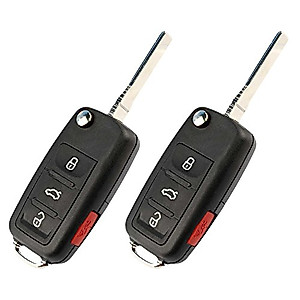 Flip Key Fob Remote fits VW Volkswagen Beetle CC Eos Golf Gti Jetta Passat Tiguan Touareg 2011 2012 2013 2014 2015 2016 (NBG010180T), Set of 2