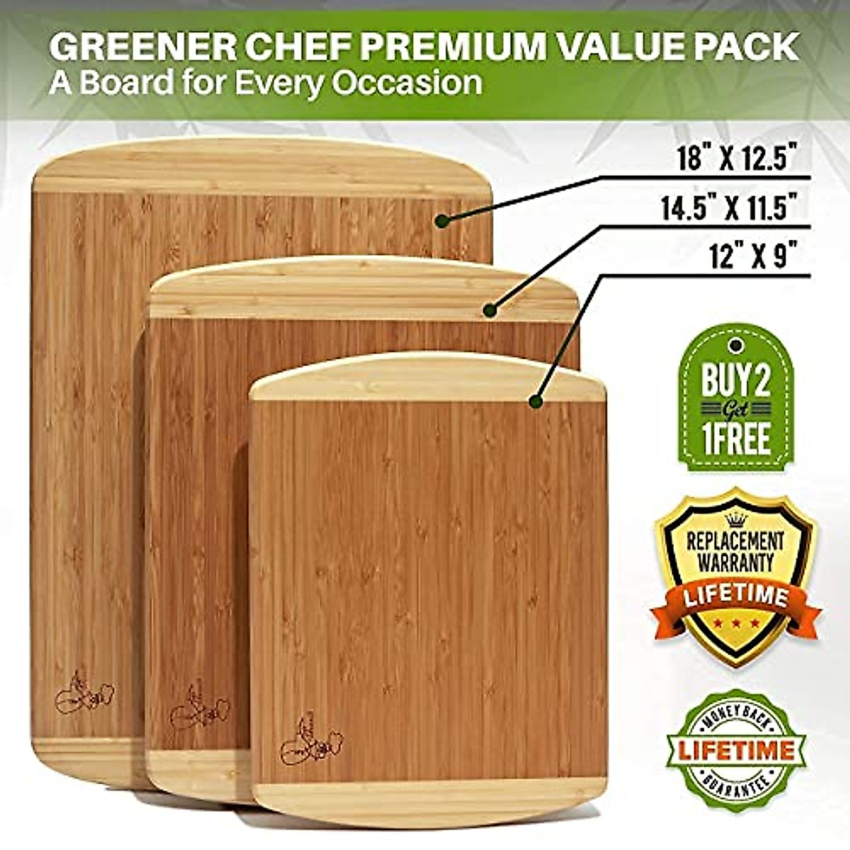 Wood Bamboo Cutting Board – Set of 3 and Medium-Large Wood Cutting Board : 14.5 x 11.5 Inches
