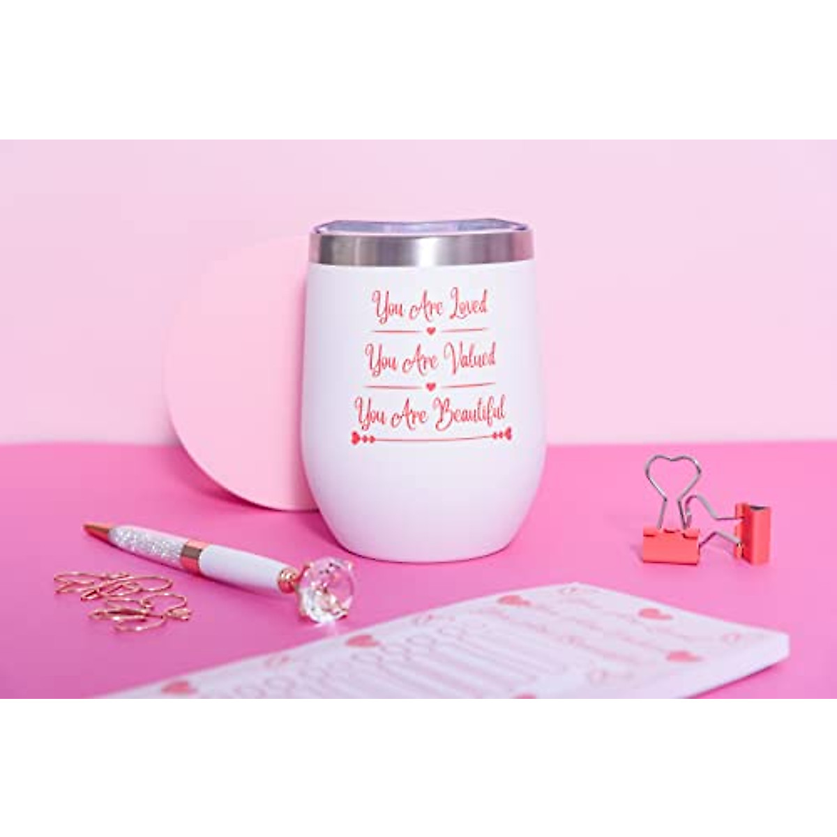 Blissful Bounty Diamond Metal Ballpoint White Pen in Rose Gold with Black Ink | 4 Ink Refills | 6.1 Inches Long