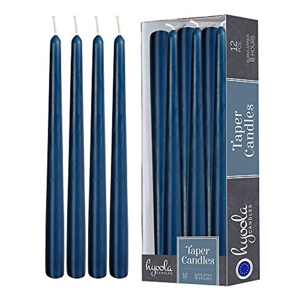 12 Pack Tall Taper Candles - 10 Inch Midnight Blue Dripless, Unscented Dinner Candle - Paraffin Wax with Cotton Wicks - 8 Hour Burn Time