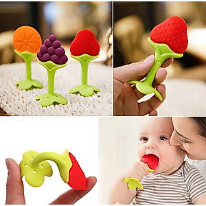 6 Pack Baby Teething Toys for Newborn Infant, BPA Free Freezer Safe Silicone Fruit Baby Teethers Soothe Babies Gums Set for Babies 0-6 Months 6-12 Months