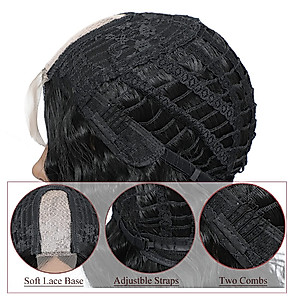 INSTASTYLE 30 Inch Synthetic Curly Wigs for Women Long Black Hair Wig Lace Front 4" Simulated Scalp Natural Loose Deep Wave Crimps Curls Wig As Hair Replacement Wigs 1B