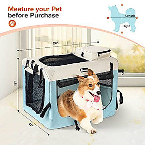 Reerooh Large Cat Carrier 24"x17"x17", Soft Dog Crate with 2 Bowls, Collapsible Travel Pet Carrier Bag for Cats Dogs Puppies Kittens (Blue)