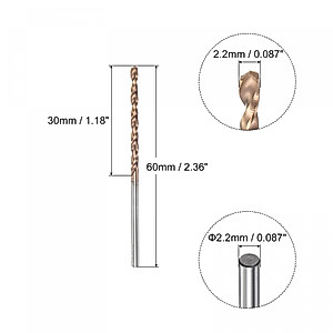 uxcell Twist Drill Bit, 2.2mm Jobber Drill Bit Nanoscale Titanium Coated K35 Tungsten Carbide Straight Shank 60mm Length for Drilling Stainless Steel Alloy Steel