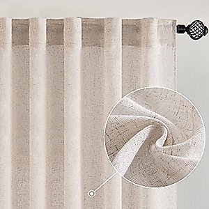 MIULEE Natural White Linen Curtains 84 Inch Long for Bedroom Living Room, Soft Thick Linen Textured Window Drapes Semi Sheer Light Filtering Rod Pocket Back Tab Neutral Farmhouse Cream Ivory 2 Panels