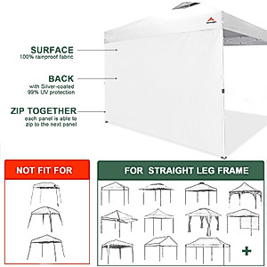JANCANOPY 1 Piece Sidewall with Zipper for Outdoor Camping Canopy Screen Wall Outdoor sunwall for 10 x 10' Patio Gazebo and Tent,(White)