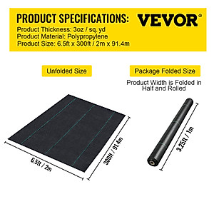 Happybuy 6.5FTx300FT Premium Weed Barrier Landscape Fabric Heavy Duty, 3OZ Woven Geotextile Fabric, High Permeability Good for Weed Blocker Gardening Mat, Driveway Fabric, Garden Weed Control Cloth