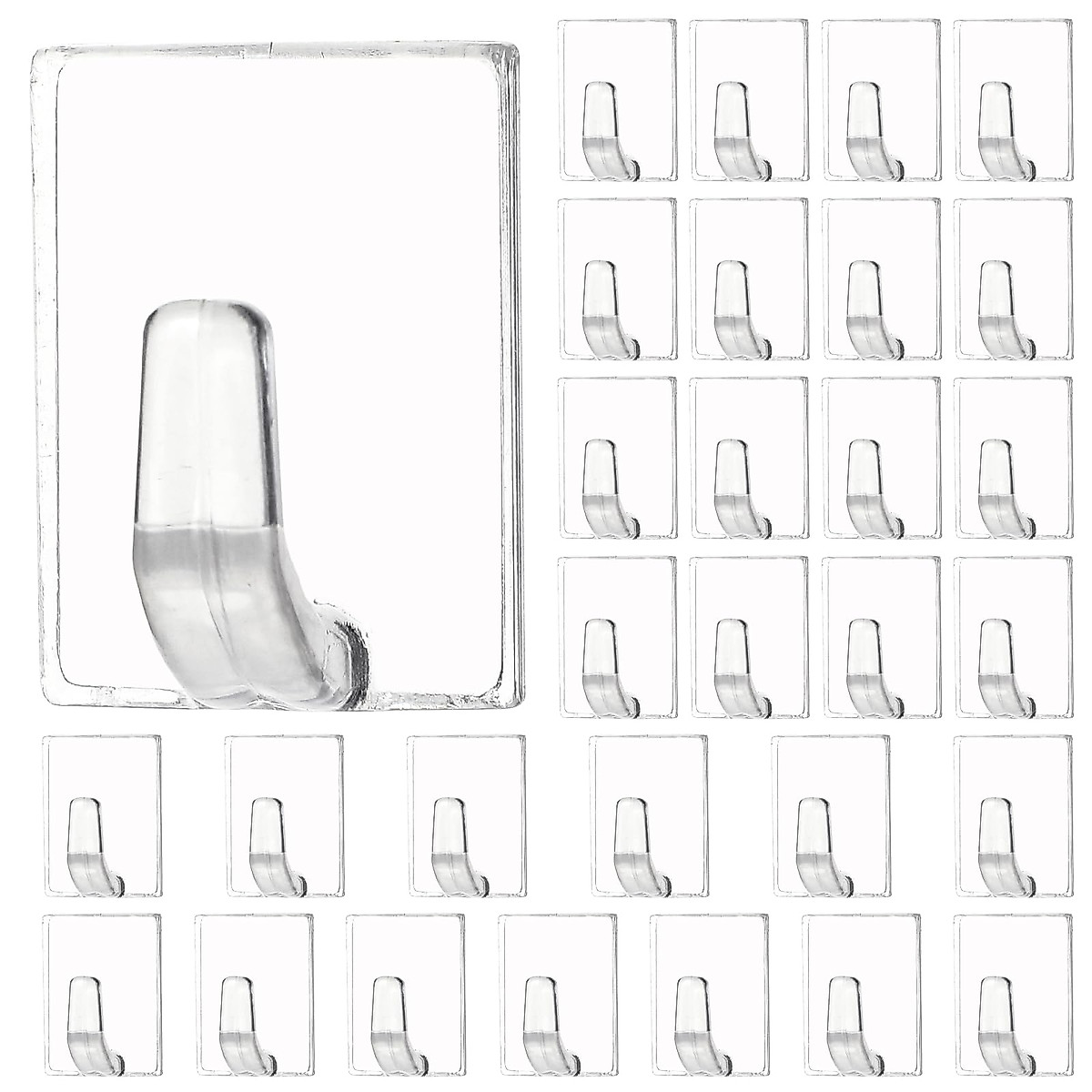 Gjinxi 30Pcs Adhesive Hooks for Hanging, Transparent Heavy Duty Wall Hooks, Clear Plastic Sticky Hanging Hooks, Door Hooks Hangers with Double Sided Tapes for Home Kitchen Bathroom Bedroom Office