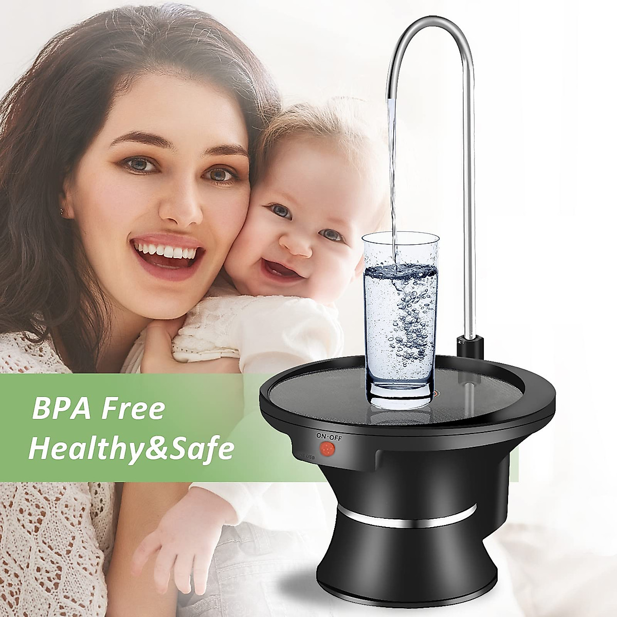 Rromxyuxi Water Pump for 5 Gallon Bottle with Tray, Electric Drinking Water Pump Portable Water Bottle Dispenser, Water Bottle Pump for 1-5 Gallon Water Jugs for Home, Kitchen, Office, Camping