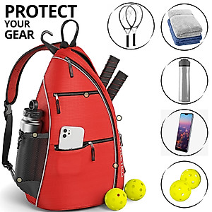 New Athletico Sling Bag - Crossbody Backpack for Pickleball, Tennis, Racquetball, and Travel for Men and Women (Red)