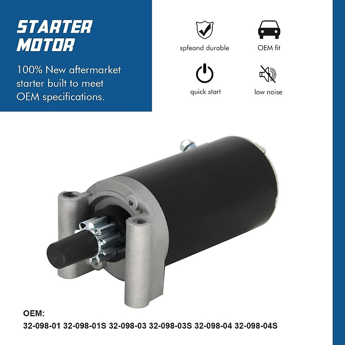 Starter Motor Fit for 2005 Kohler Courage Engines 20HP 23HP 25HP 27HP with Replace OE # 32-098-01 32-098-01S 32-098-03 32-098-03S 32-098-04 32-098-04S