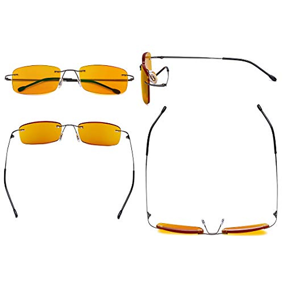 Eyekepper Computer Glasses - Blue light Blocking Reading Glasses with Orange Tinted Filter Lens for Nighttime - Rimless Anti Glare UV Rays Men Women Gunmetal,+1.75