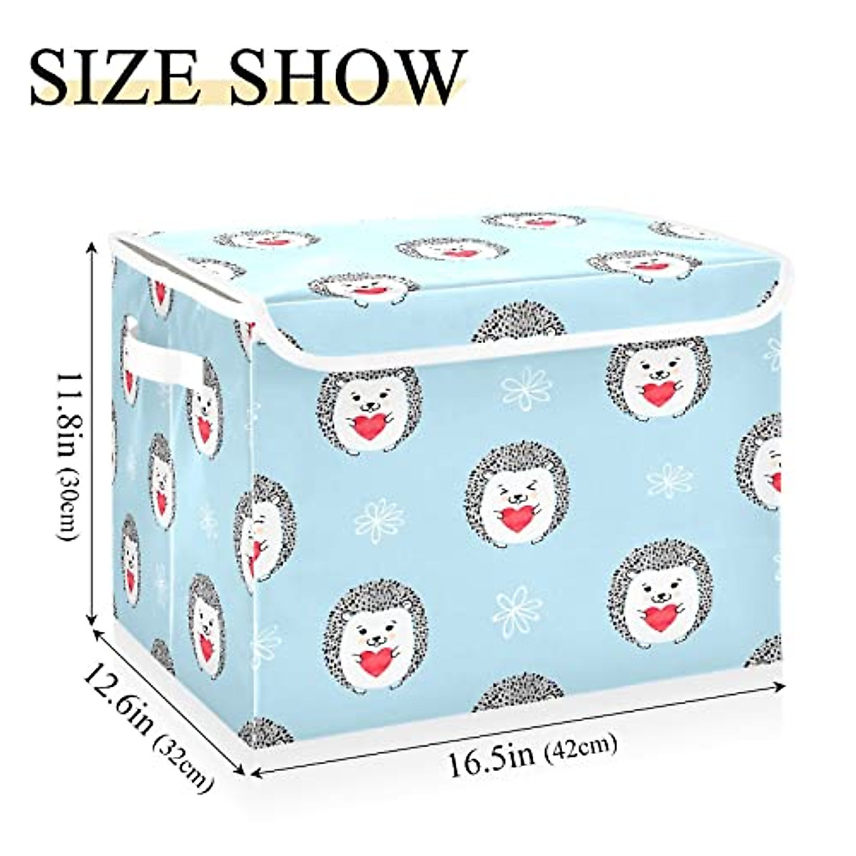 Krafig Cartoon Funny Animal Hedgehog Foldable Storage Box Large Cube Organizer Bins Containers Baskets with Lids Handles for Closet Organization, Shelves, Clothes, Toys