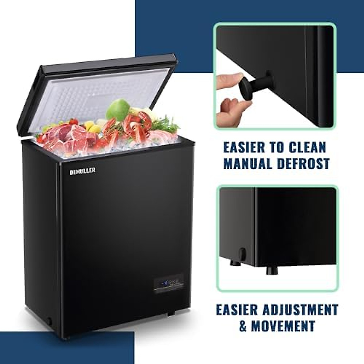 DEMULLER Chest Freezer with 2 Removable Baskets 3.5 Cu.ft Compact Freezers with Electronic Thermostat (50 ℉ to -12 ℉), Stay-Open Lid, Manual Defrost, Kitchen Office Apartment, Black