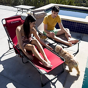 KingCamp Patio Chaise Lounge Chairs Reclining Folding Adjustable Outside with Pillow Lawn Pool Beach Sunbathing Camping Cot Outdoor, 74.8''x23.2''x14.5'', Crimson