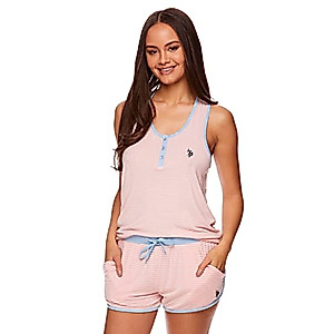 U.S. Polo Assn. Womens Racerback Tank Top and Pajama Shorts with Pockets Lounge Sleep Set Pink Large