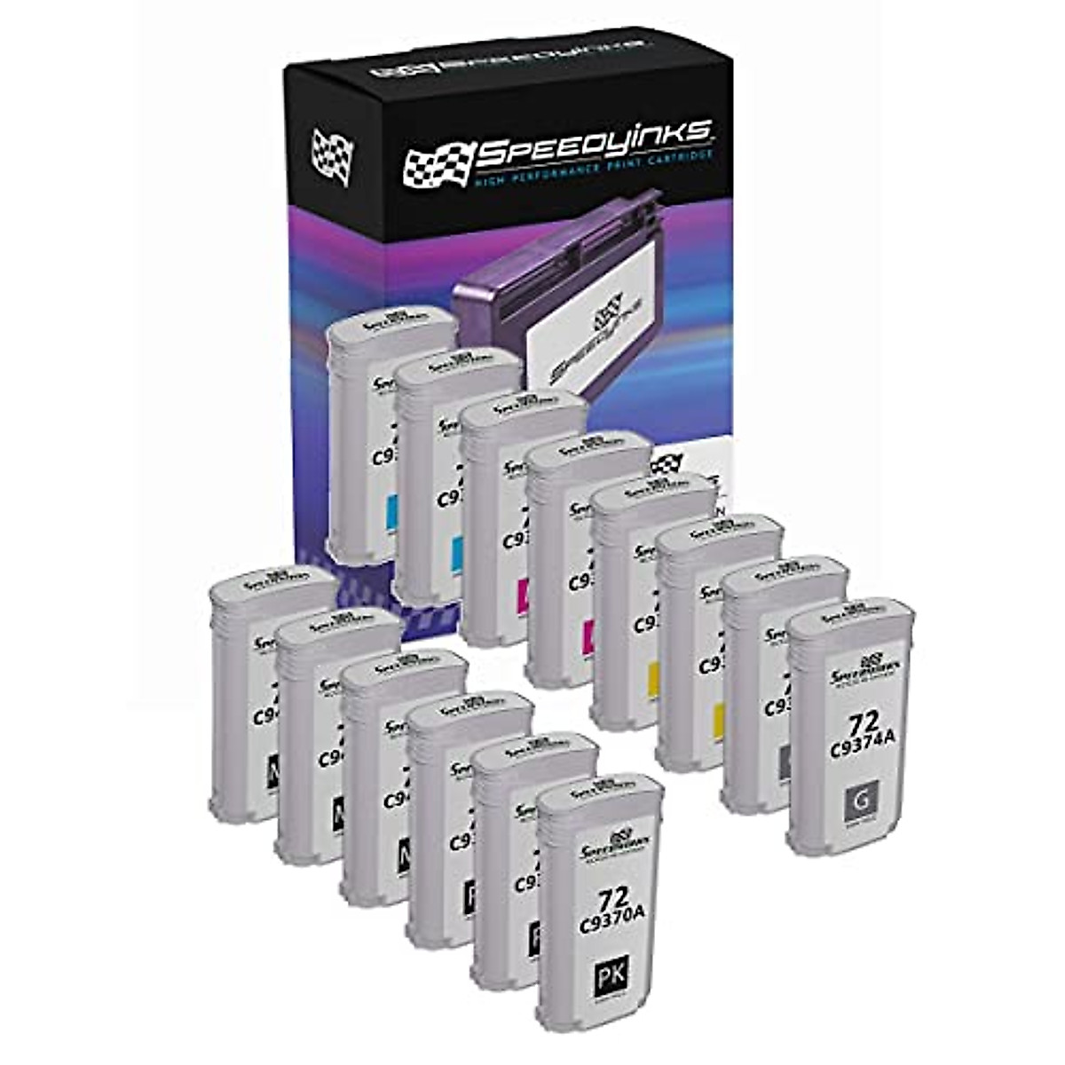 SPEEDYINKS Compatible Replacements for HP 72 Ink Cartridge High Yield (3 Photo Black, 3 Matte Black, 2 Cyan, 2 Magenta, 2 Yellow, 2 Gray, 14-Pack) DesignJet T1100, T1120, T1200, T610, T620, T770